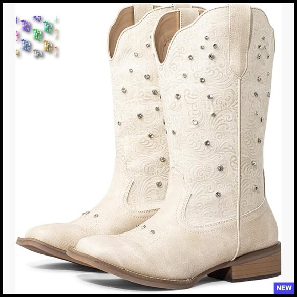 Shoes | Extra Wide Calf Cowboy Boots Square Toe Western Style Comfort ...